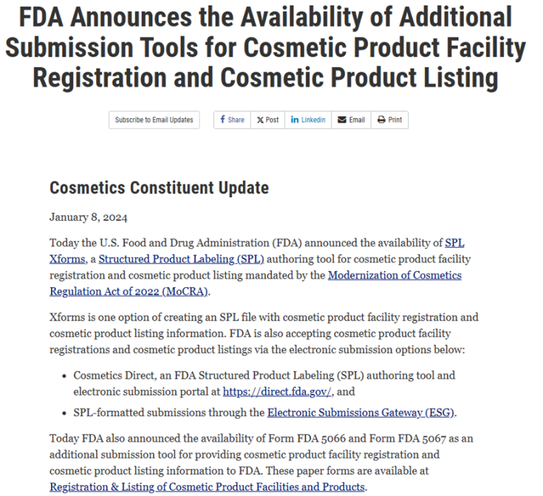 美国化妆品法规更新 | FDA正式推出SPL Xforms以及更新提交工厂注册和产品清单的方式 - 中贸合规中心